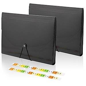 2 Pack Accordian File Organizer 13 Pocket Expanding File Folder with Labels, A4 Letter Size Paper Document Receipt Organizer Portable Accordion Filing Folder for Classroom, Home, Office - Purple/Green