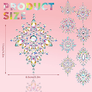 8 Sheet Rhinestone Pasties Glitter Pasties Breast Covers Crystal Tattoo Jewels Pasties Rave Adhesive Breast Body Gems Temporary Chest Stickers Stick Decoration Pasties for Women Festival Makeup Decor