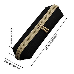 Enyuwlcm Canvas Stationery Stylish Small Pencil Pouch and Slim Pencil Case with 2 Zippers 1 Pack Black