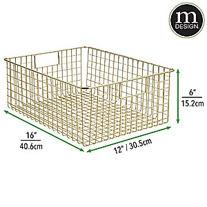 mDesign Metal Wire Bathroom Storage Basket Organizer with Handles - Organize Master/Guest Bathrooms, Linen, Hallway, or Entryway Closets, Bedroom, Laundry Room, Concerto Collection, 4 Pack, Soft Brass