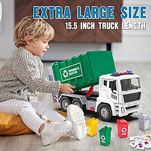 Moritakk 15.5" Large Garbage Truck Toys for 3 4 5 6 7 8 Year Old Boys,Back Dump Garbage Recycling Garbage Truck Toy with 4 Rear Loader Trash Cans,Christmas Birthday Sound Gift for Kids 3+