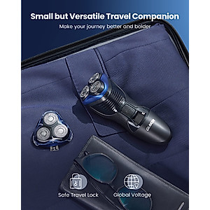 GLAKER Electric Razors for Men, Mens Electric Shaver Razor with Extra Shaver Head Cordless Waterproof Rechargeable, Electric Rotary Shaver with Pop-up Trimmer, LCD Display for Father's Gift