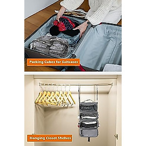 ELEZAY Hanging Packing Cubes with Compression Capability Portable 4-Shelf Closet for Travel Collapsible Space Saver Bag Clothes Organizer for Carry-on Luggage Suitcase Small_18*9 * 7 IN, Lightgrey