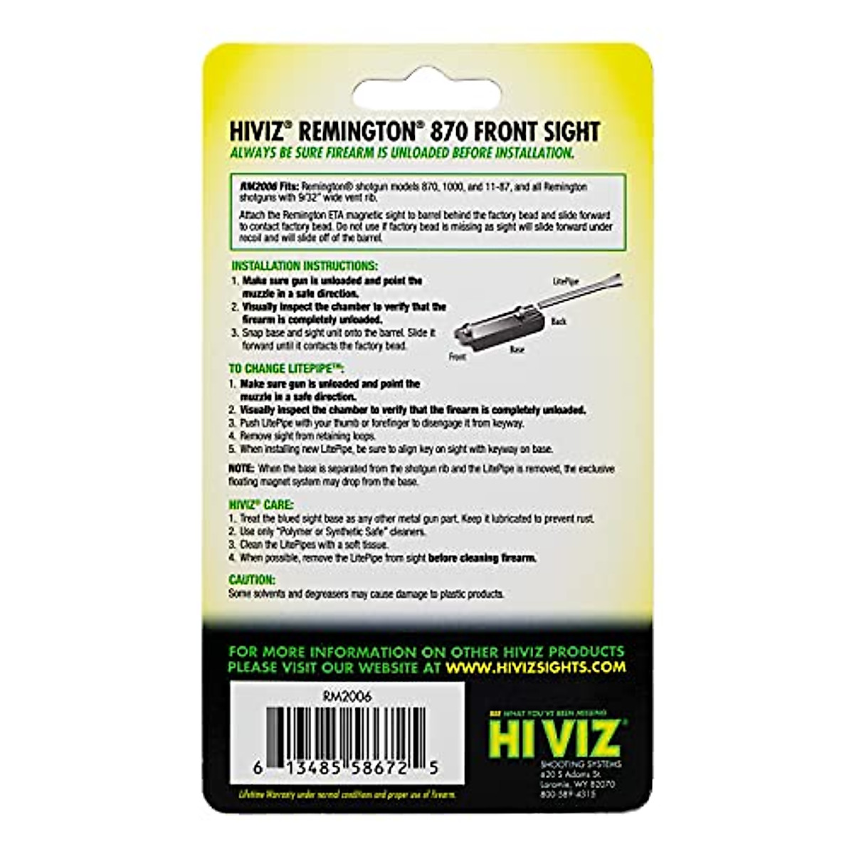 HIVIZ Remington ETA Fiber Optic Sight, Green and Red