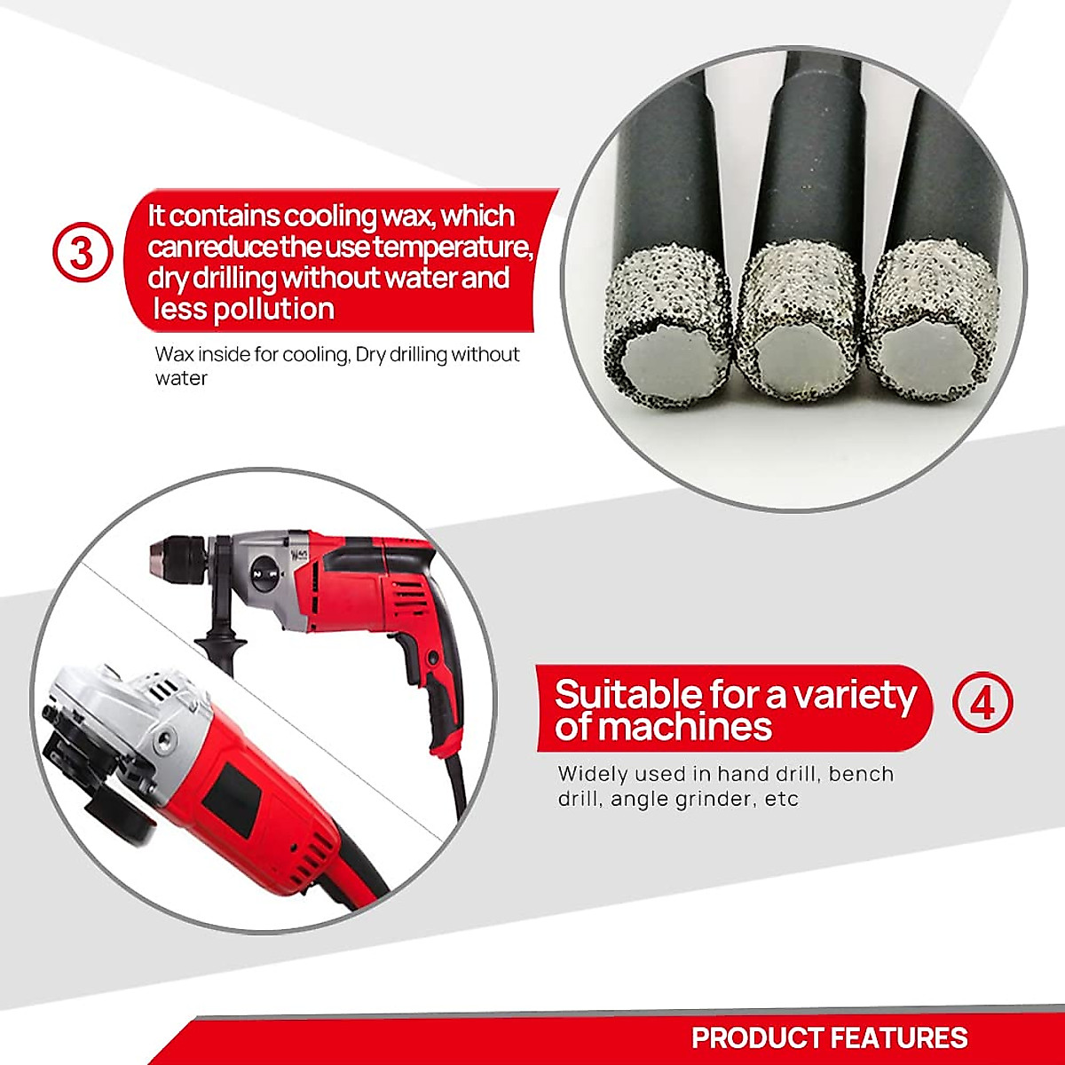 DT-DIATOOL Hex Shank Dry Diamond Drill Bits Kit for Porcelain Tile Ceramic Granite Marble Masonry Concrete Diameter 5 6 8 10 12mm (Kit No.2