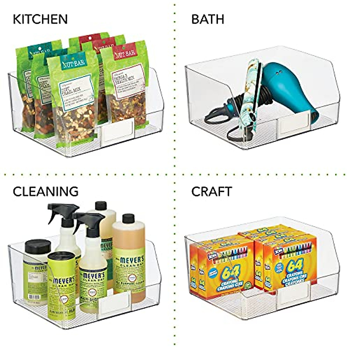 mDesign Wide Plastic Kitchen Food Storage Organizer Bin Basket with Open Front and Built-In Label Holder for Cabinets, Pantry - 12 Inch Width - Clear