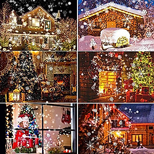 Outdoor Projector LED Lights Snowflake Decoration Christmas Lights White Snow Falling Projection Light with Remote Control for Xmas/House/Garden