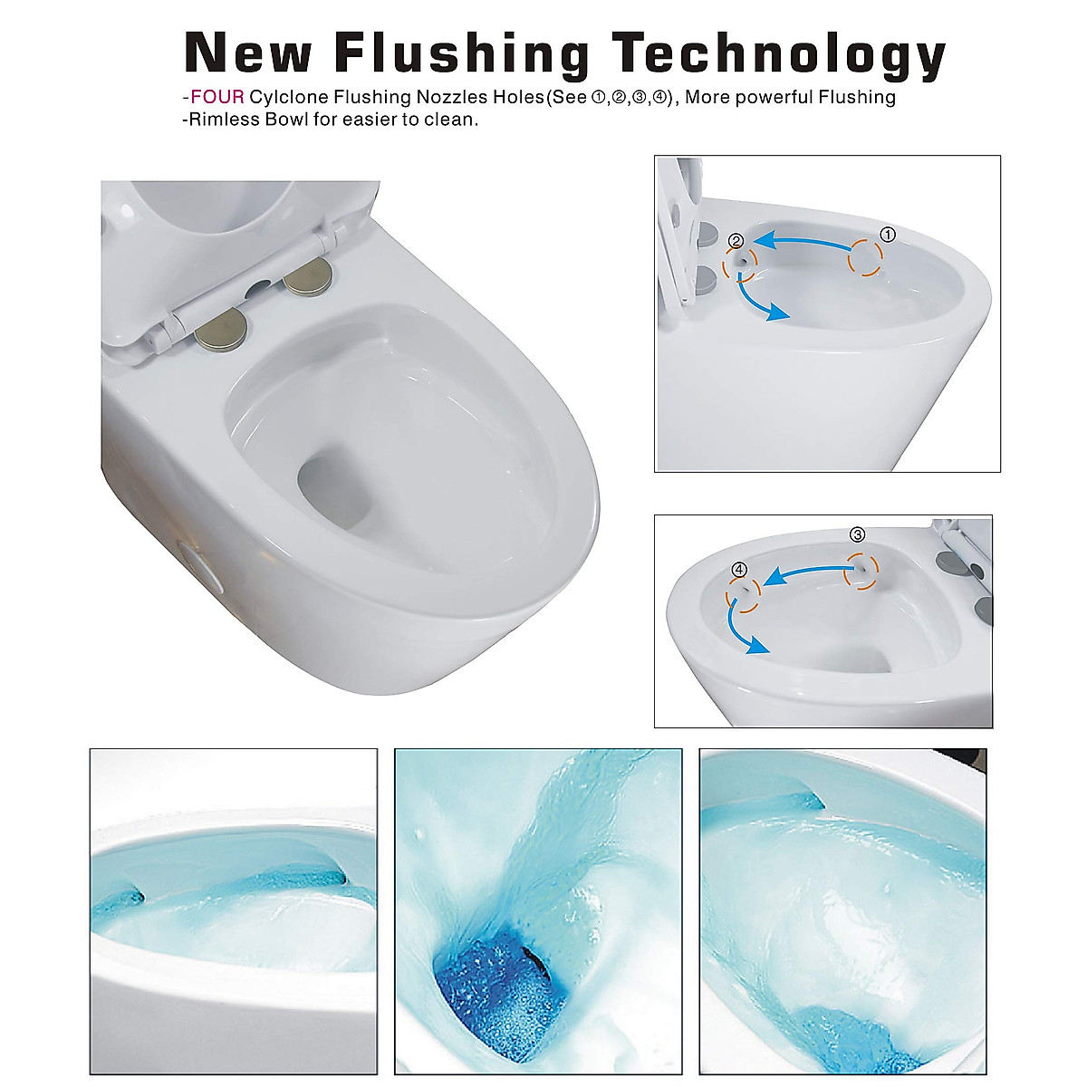 WinZo WZ5081 Elongated One Piece Toilet Low Profile, High Efficiency Side Flush 1.28 GPF with Soft Close Seat White