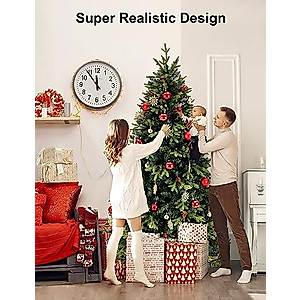7.5ft Artificial Christmas Tree Holiday Xmas Tree w/ 1,400 Branch Tips, Christmas Tree Decorations, Christmas Tree Stand Metal Hinges & Foldable Base, Easy Assembly for Home, Office, Party Decoration