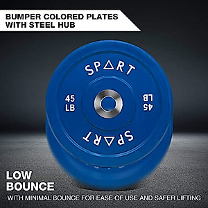 SPART Color Coded Olympic 2-Inch Rubber Bumper Plate 190LB Set, Weight Plate with Stainless Steel Insert Hub for Strength Training, Weightlifting and Crossfit