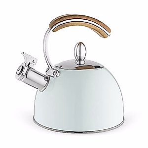 Pinky Up Presley Tea Kettle, Stovetop Stainless Steel Kettle, Whistling, Tea Accessory gifts, Fast Boil Water Kettle, Wooden Handle, 70 oz, Pistachio