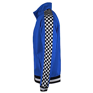 SCREENSHOT-F11854 Mens Urban Hip Hop Premium Track Jacket - Slim Fit Checker Taped Block Fashion Top-Royal-Large