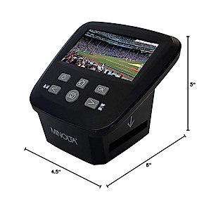 MINOLTA Film & Slide Scanner, Large 5" Screen, Convert Color & B&W 35mm, 126, 110 Negative & Slides, Super 8 Films to High Res 22MP JPEG Digital Photos, 16GB SD Card, Worldwide AC Adapter (Black)