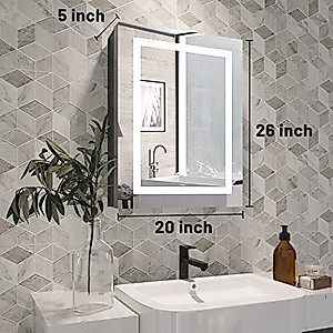 LIGMIRR 26×20 Inch Bathroom Medicine Cabinet with Lights, LED Medicine Cabinet with Mirror, Recessed or Surface Lighted Medicine Cabinet with Defogger, Left Door