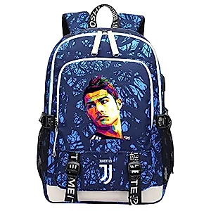 KBIKO-zxl Kids Soccer Star Cristiano Ronaldo Backpack-Lightweight Travel Bag with USB Charging Port for Students