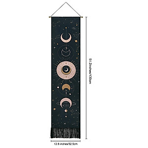 Lyacmy Moon Phase Tapestry Moon Tapestry Wall Hanging Art Bohemian Tapestries Black Tapestry for Room (Black, 12.8 x 51.2 inches)