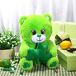 Kasyat St. Patrick's Day Bear Stuffed Animal with Shamrock 12 Inch Plush Bear Cute Stuffed Bear Plushie Shamrock Lover Birthday St. Patrick's Day Party Favor Gifts