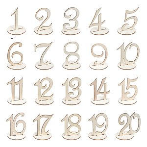 FINGERINSPIRE 20PCS Wood Table Numbers with Holder Base 3.9 inch Tall Wooden Numbers 1-20 Number Shape Wooden Table Decoration Wedding Party Reception Seat Numbers for Party Catering Event