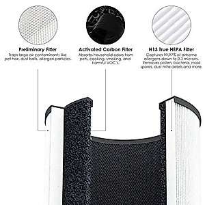 Flintar True HEPA Filter Replacement, Compatible with Okaysou AirMic4S and Miko C102 IBuki Air Purifier, 3-in-1 Pre-filter, H13 Grade True HEPA and Activated Carbon Filter Set, 2-Pack