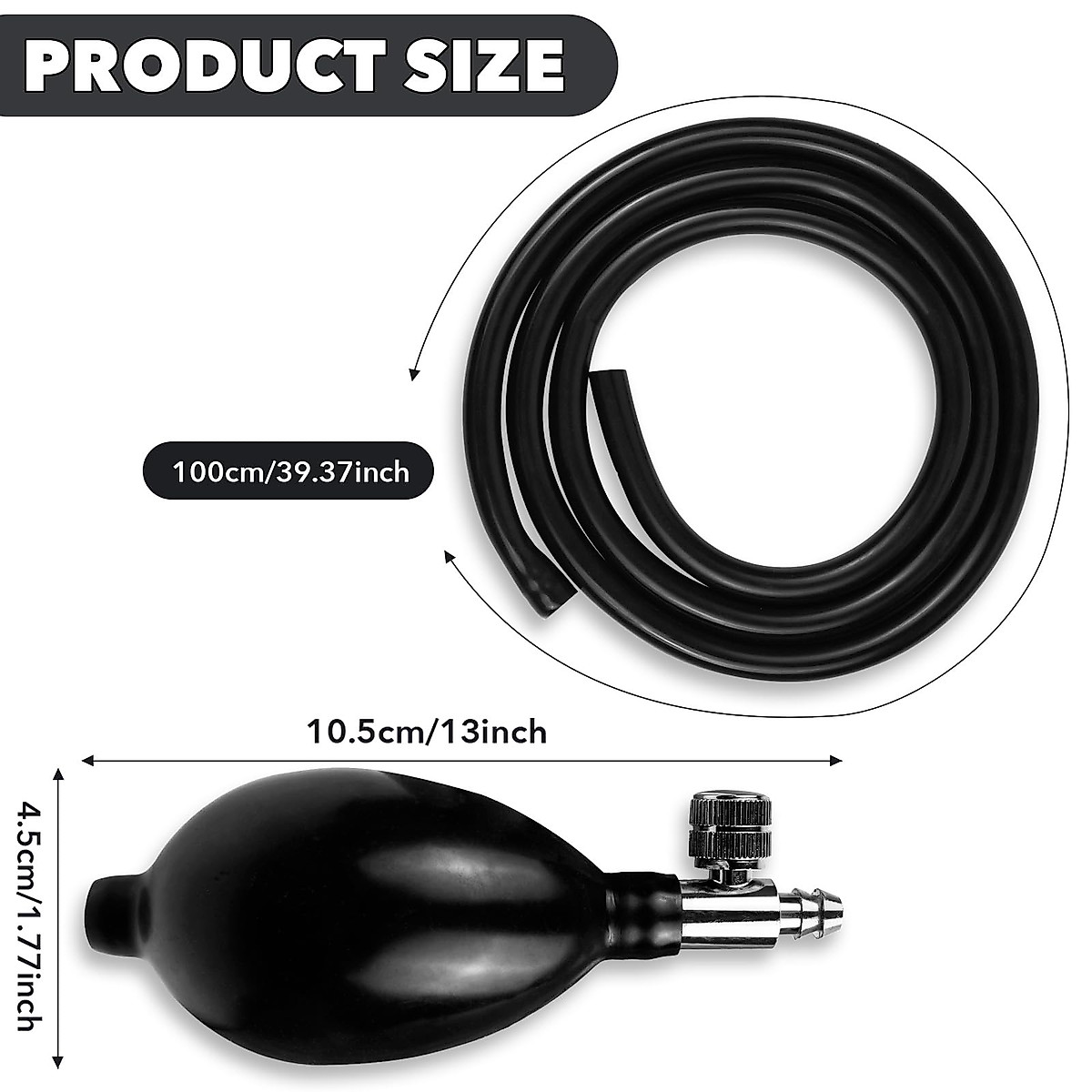 Haikole Replacement Blood Pressure Bulb with Tubing Air Valve,Blood Pressure Bulb Pump Replacement Rubber Inflation Bulb,Works with BP Cuff and Cervical Inflatable Devices (A-Black 2PCS)