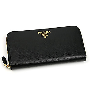 Prada Women's Black Leather Long Wallet 1ml506 Vitello Move Nero Zip Around
