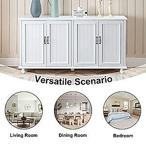 Scurrty Buffet Cabinet Bar with Storage, 65' Coffee Kitchen Storage 4 Doors, Sideboard for Dinning Room, and Living White, (HKBFDC012WH)