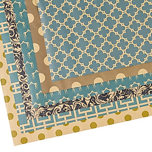 RUSPEPA Reversible Kraft Wrapping Paper Sheet - Navy Geometric Design Kraft Paper - 6 Sheets Packed as 1 roll - 17.5 x 30 inches per Sheet