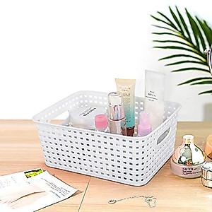 Sandmovie White Plastic Rattan Storage Baskets, 6 Packs