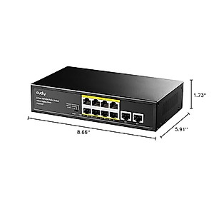 Cudy 8 Port PoE+ Switch with 2 Uplink Ports 120W, 8 10/100Mbps PoE+@120W, Extend/VLAN Mode, 802.3af, 802.3at Standard, Fanless, Watchdog, Plug and Play FS1010P