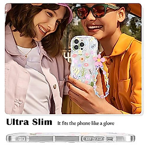 Newseego for iPhone 13 Pro Max Case, Cute Colorful Flower Curly Wave Clear Case with Lovely Flower Bracelet Chain for Women Girls Soft TPU Shockproof Protective Case Cover for iPhone 13 Pro Max