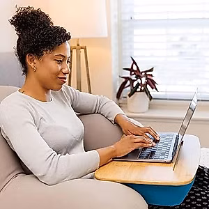 Yogibo Traybo 2.0 Lap Desk, Bamboo Top Lap Desk With Pillow for Laptop Built in Slot for Tablet or Phone, Lap Pad for Working, Reading, Writing, Lap Board, Blue