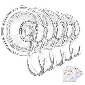 VIS'V Suction Cup Hooks, Large Clear Heavy Duty Vacuum Suction Hooks with Wipes Removable Strong Window Glass Door Kitchen Bathroom Shower Wall Suction Hanger for Towel Loofah Utensils Wreath - 5 Pcs