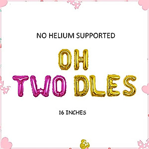 Cartoon Mouse 2nd Birthday Decorations for Girl Pink and Gold Oh Twodles Birthday Party Supplies with Cake Topper Number 2 Foil Balloon Happy Birthday Banner Garland for Cartoon Mouse Themed Party Decorations