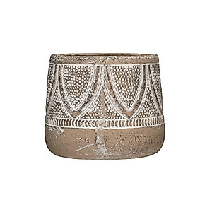 Creative Co-Op Embossed Terracotta Planter with Whitewash Finish (Holds 5" Pot