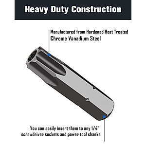 ROTATION 14-Piece Tamper Resistant Star Bits, Chrome Vanadium Steel, T5 - T40 Impact Grade Security Torx Bit Set, 1/4-inch Hex Shank
