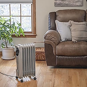 Comfort Zone Oil-Filled Radiator Space Heater, Radiant, Electric, Never Refill, Adjustable Thermostat, Tip-Over Switch & Overheat Protection System, Ideal for Home, Bedroom, & Office, 1,500W, CZ8008N