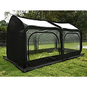 Quictent Greenhouse for Outdoors, Mini Quic-Setup Portable Flower Garden Plant Kit Outside, Heavy Duty Fiberglass Pop-up Frame and Durable Cover W/ Screen Window, 8.2x4.1x4.4 FT, Black