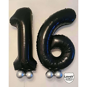 40 Inch Black 16 Number Balloon 61 Large Size Jumbo Digit Mylar Foil Helium Black Balloons for 16th 61st Birthday Party Celebration Decorations Graduations Anniversary Supplies