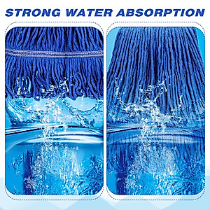 Nuogo 6 Pieces Commercial Mop Head Replacement Floor Cleaning Wet Mop Heads Wet Mop Head Refills Heavy Duty Commercial Mop for Home Industrial Commercial Cleaning (Blue)