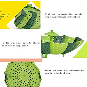 RUITASA Steamer Basket Folding, Folding Silicone Steamer Basket, Folding Steamer, Leisure Lotus Steamer Basket for Steaming Food and Vegetable Folding Non-Scratch BPA-Free(Green)