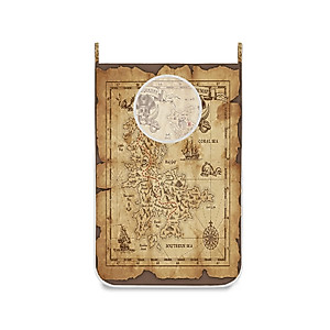 Oyihfvs Vintage Pirate Treasure Map on an Old Parchment Hanging Laundry Hamper Bag, Dirty Clothes Basket Bag with Hooks Bag Space Saving, for Bathroom, Bedroom, Storage, Behind Doors