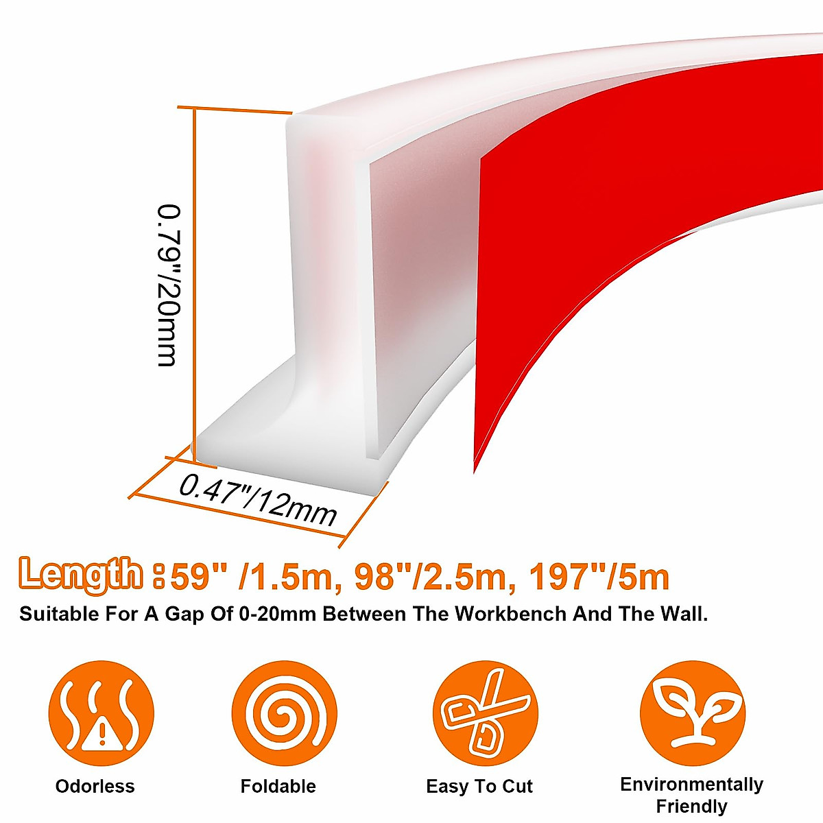 [Nayotaa] Shower Threshold Water-Dam Silicone Strip - Waterproof, Leak-Proof, Easy Installation with Adhesive Backing for Frameless Shower Doors, Bathtubs, Sinks & Countertops