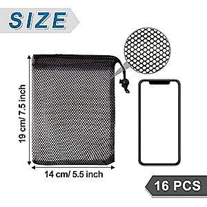 Zsxdc 16 Pieces Black Mesh Bags Drawstring Laundry Bags,5.5 x 7.5 Inch Nylon Mesh Bags Dishwasher Bag with Cord Lock Closure for Home Kitchen Supplies Seashell Collecting, Mesh Bags and Travel