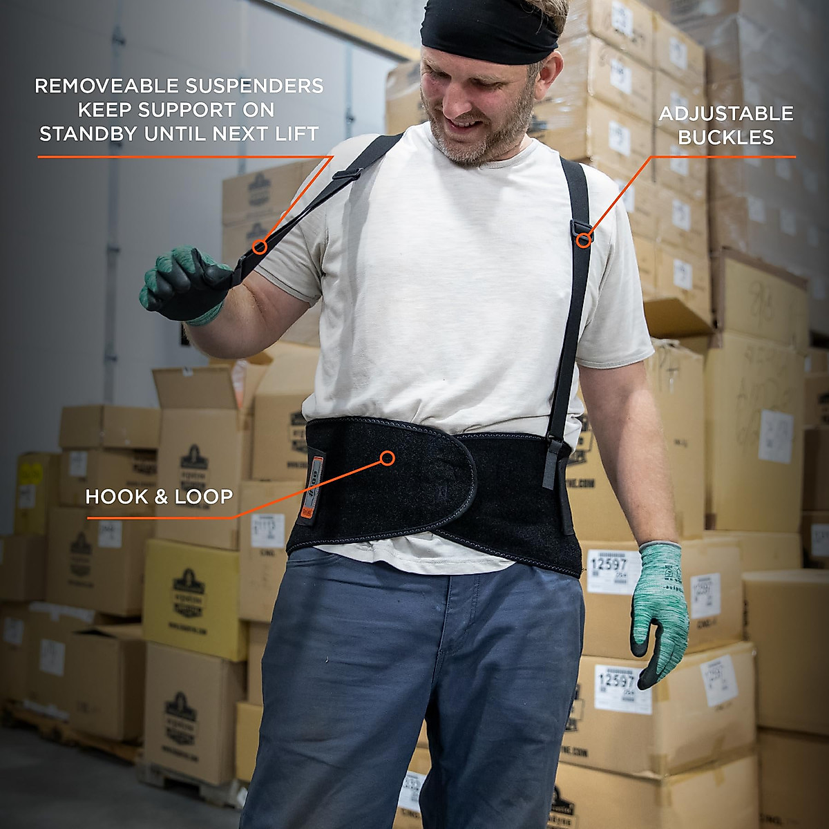 Ergodyne ProFlex 100 Back Support Brace, 8" Spandex Belt, Adjustable, Removeable Straps