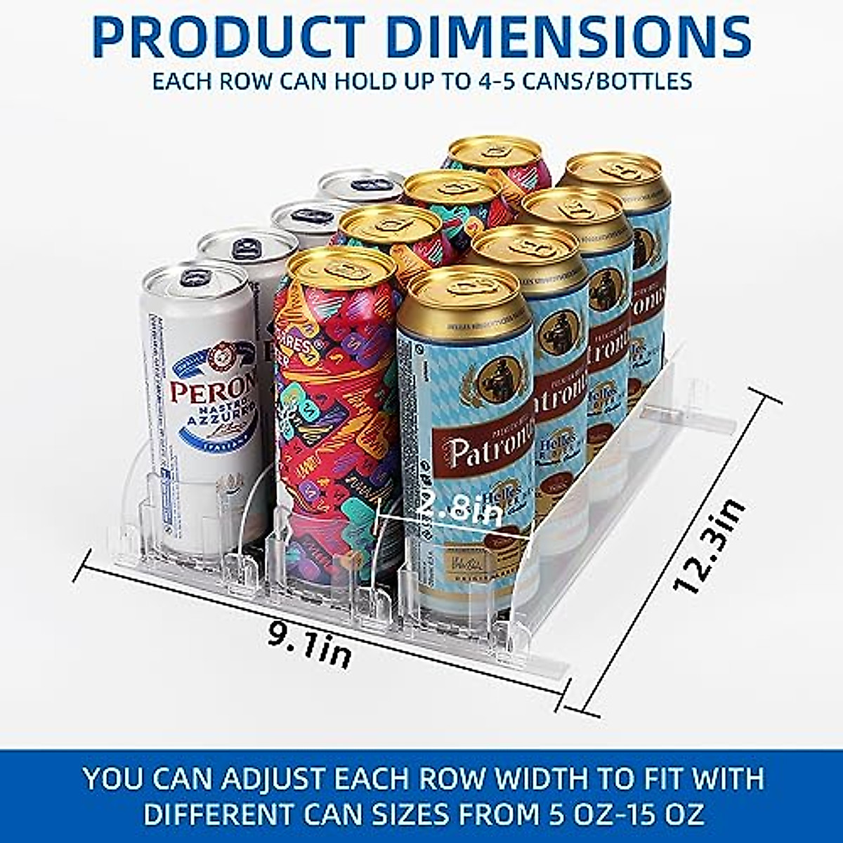 Soda Can Dispenser for Refrigerator 3 Rows, Soda Can Organizer with Automatic Pusher Glide - Drink Organizer for Fridge Perfect for Soda, Beer, and Other Beverages - Black