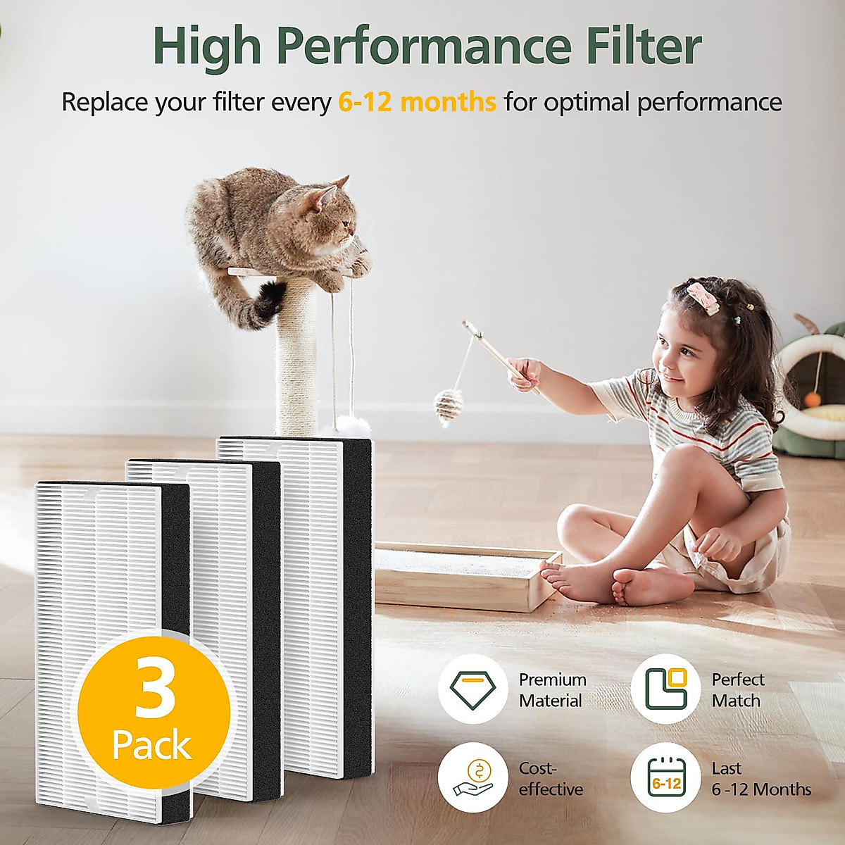 3 Pack F1 Filter Replacement Compatible with 3M Filtrete Room C01 T02 Air Purifier for Models FAP-C01-F1, FAP-T02-F1, FAP-C01BA-G1, FAP-T02WA-G1 and FAP-ST02N, F1 True HEPA Replacement Filter