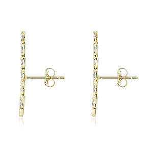 AVORA 10K Yellow Gold Olive Leaf Ear Crawler/Climber Simulated Diamond CZ Earrings