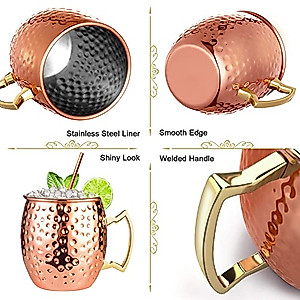 LIVEHITOP Moscow Mule Mugs Gift Set of 4, 19.5Oz Copper Cups with Copper Coasters, Bar Spoon, Jigger, Straws, Brush for Cold Drinking, Party, Home Bar