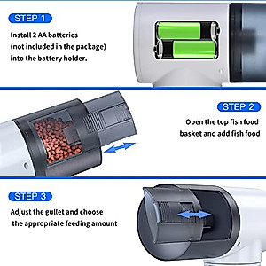 CHERLAM Automatic Fish Feeder Dispenser, 0.05Gal Adjustable Timer for Aquarium Fish & Turtle Tank, Auto Feeding on Vacation, Holidays