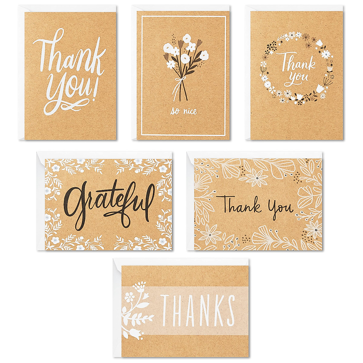 Hallmark Thank You Cards Assortment, Rustic Kraft (48 Thank You Notes with Envelopes), Grey (5STZ1160)